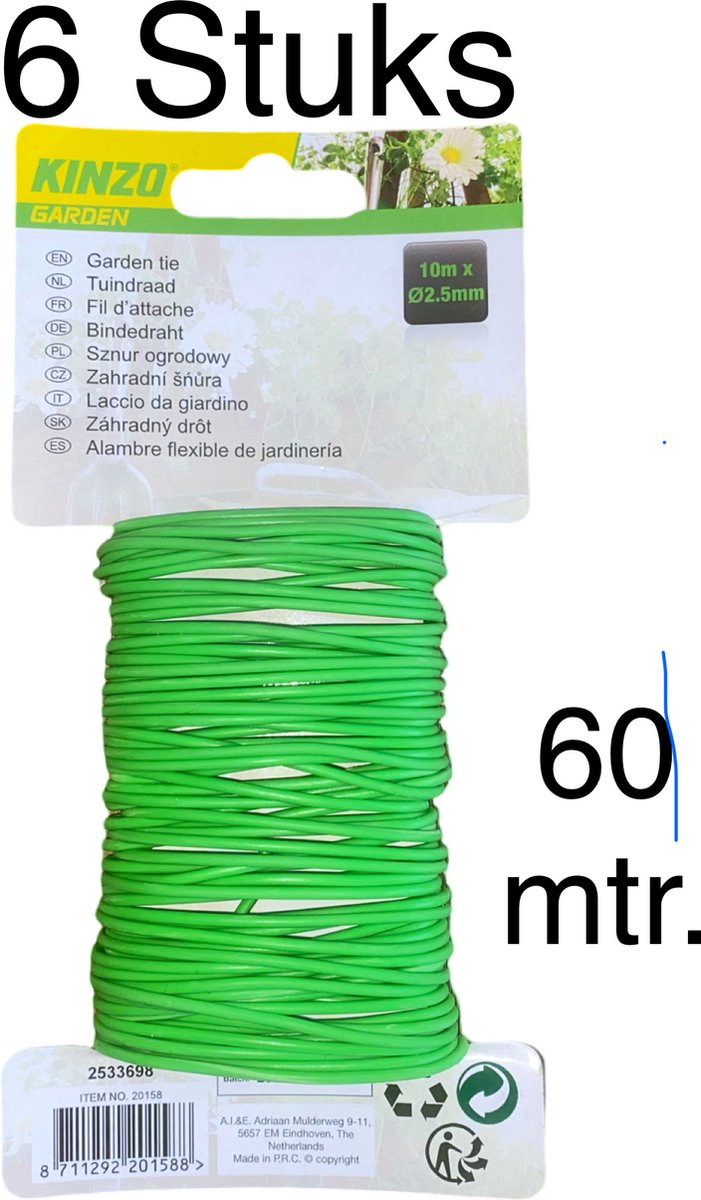 60 mtr Tuindraad Binddraad (6x10 Mtr) Kinzo groen. | bol.com