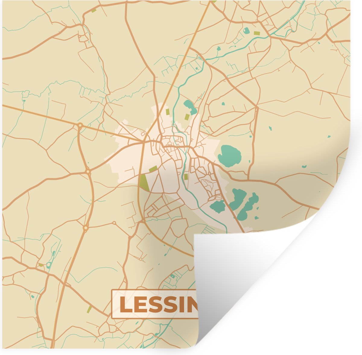 Muurstickers - Vintage - Lessines - Stadskaart - Plattegrond - Kaart ...