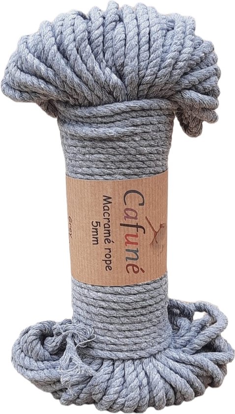 Cafuné-Macramé Touw-5mm-48m-Donkergrijs-Driestrengs-Triple Twist ...