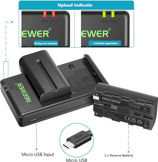 Neewer® - NP-F550 Acculaderset - Geschikt voor Sony NP F970 F750 F960 ...
