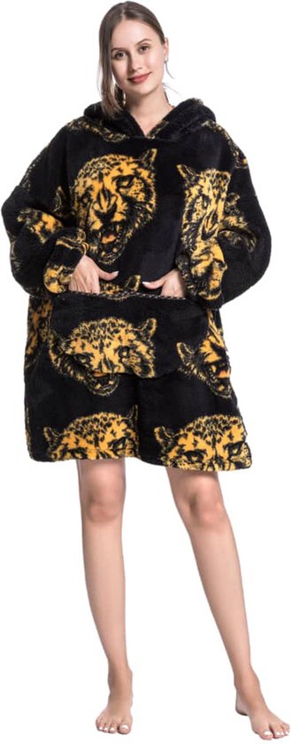 Tijgerkop snuggie – fleece hoodie – fleece snuggie onesize – maat XS t ...