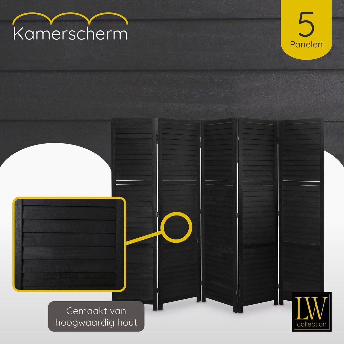 LW Collection Kamerscherm zwart hout - kamerschermen 5 panelen ...