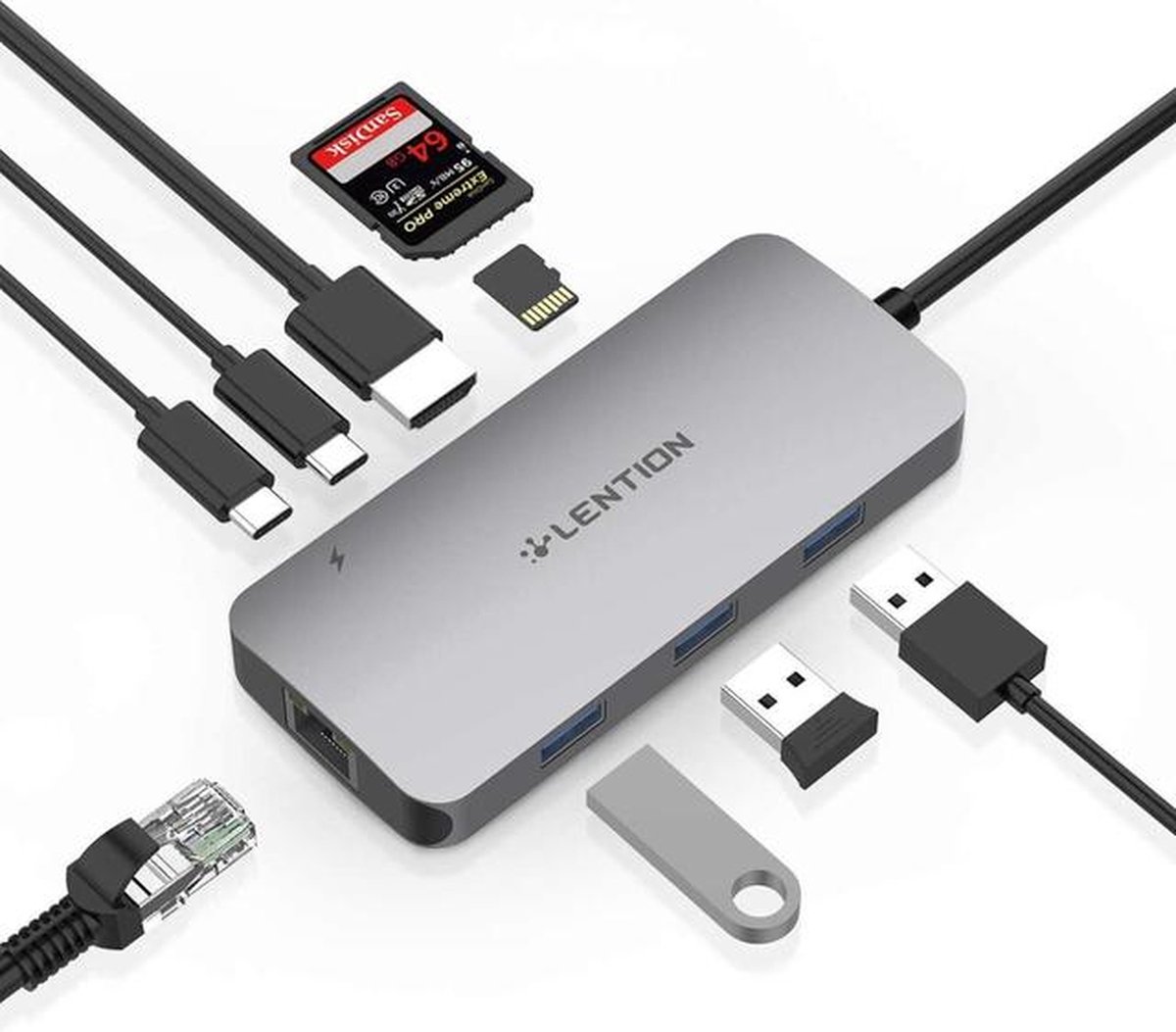 Multi USB Hub Adapter Dock - USB-C Ingang - USB Splitter (Grijs) | bol.com