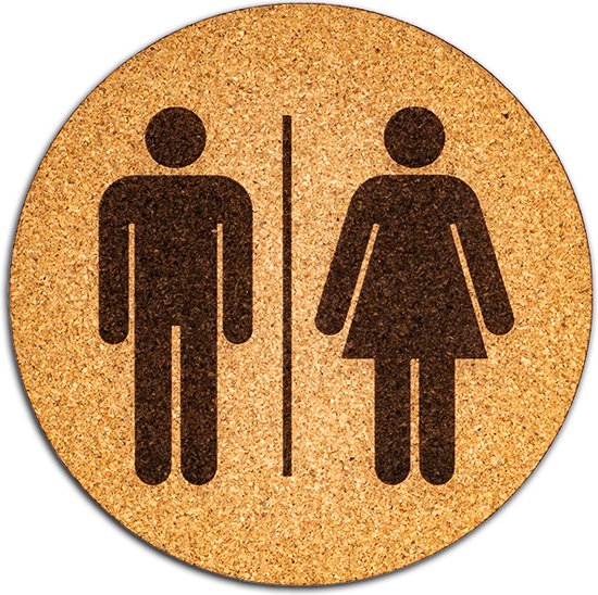 Wc bordje – Man en Vrouw – Rond – Kurk – 10 x 10 cm - Toilet bordje ...