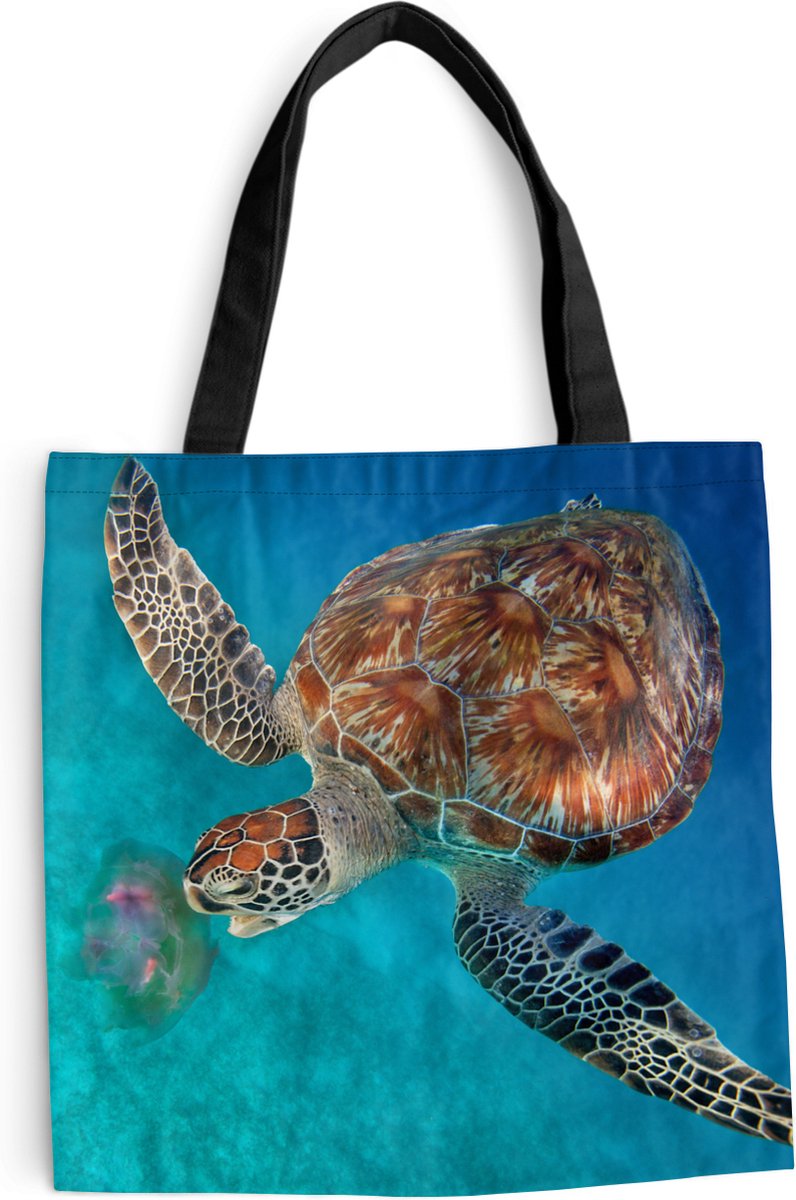 Schoudertas - Strandtas - Shopper Groene schildpad met kwal - 40x40 cm ...