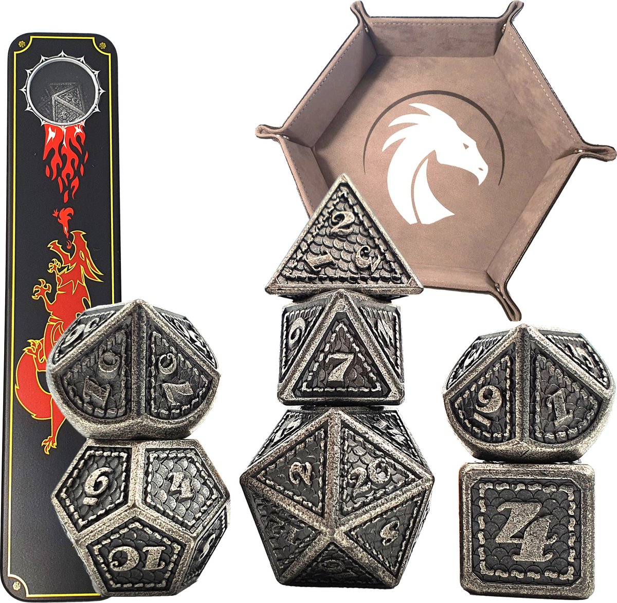 DnD Metal dice set XL Deluxe V2 - Inclusief Dice Tray & Dice Bag ...