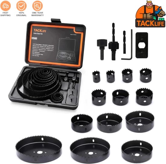 Tacklife PHS03C Hole Saw Kit in 13 sizes - Gatenzaag set in 13 ...