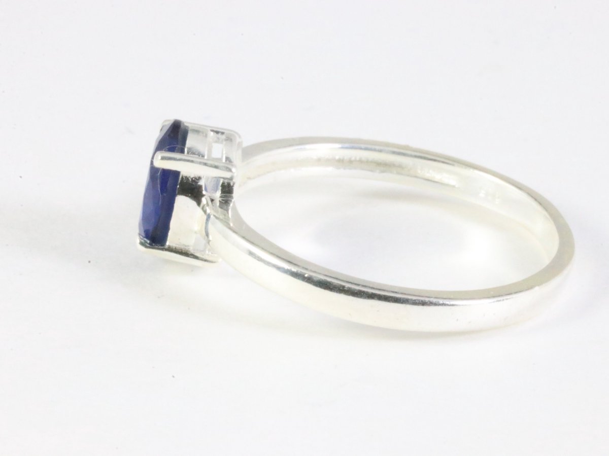 Fijne hoogglans zilveren ring met blauwe saffier - maat 19 | bol.com
