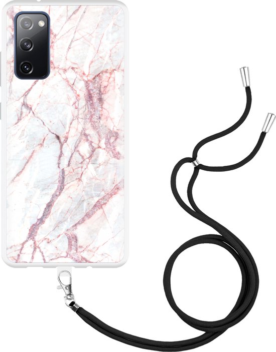 Hoesje met Koord Geschikt voor Samsung Galaxy S20 FE White Pink Marble | bol