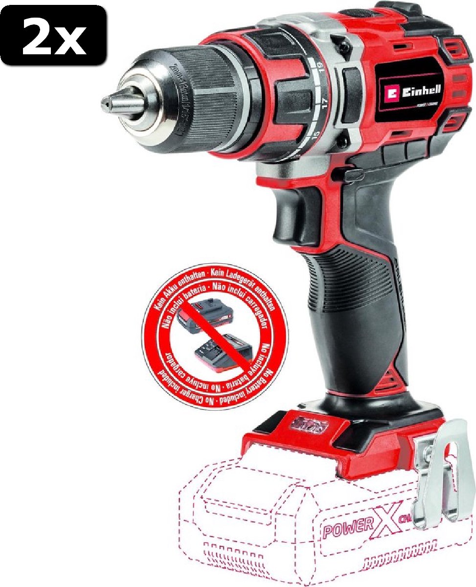 2x Einhell TE-CD 18/50 18V Li-Ion accu boor-/schroefmachine body - 50Nm ...