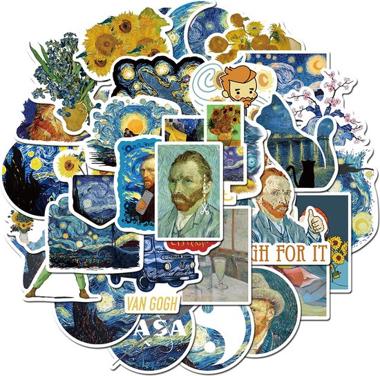 Van Gogh Stickers - Kunst - set 50 stuks - Laptop Stickers - Stickervellen | bol
