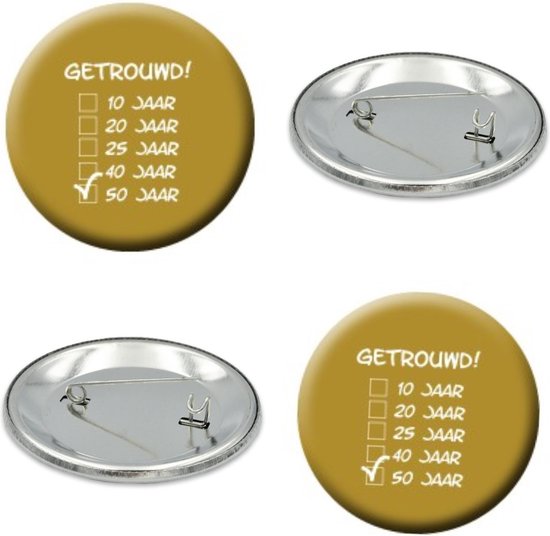 2 buttons 50 Jaar Getrouwd - jubileum - goud - 50 jaar - - 50 jaar ...