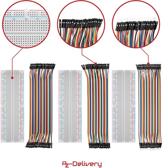 AZDelivery 3 x Breadboard - 3x Jumper Draad m2m/f2m/f2f Set van 3 MB102 Breadboard... | bol