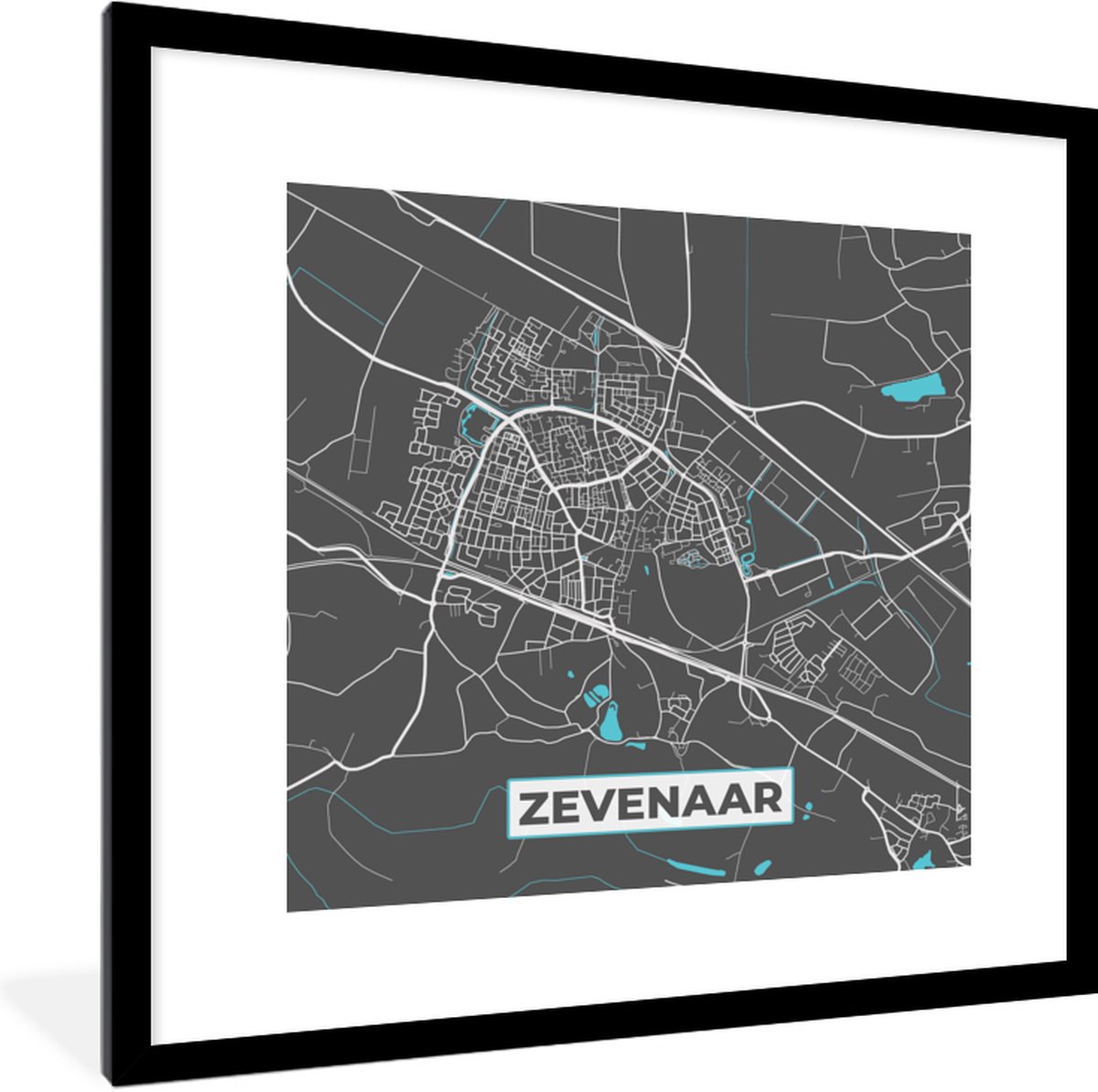 Fotolijst incl. Poster - Zevenaar - Plattegrond - Stadskaart - Kaart ...