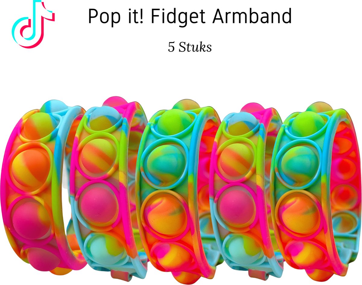 Pop it! Armband - set van 5- PopIt Bracelet - pop it fidget toy - pop ...