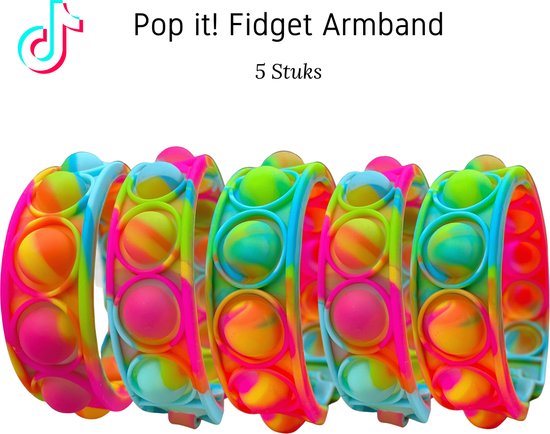 Pop it! Armband - set van 5- PopIt Bracelet - pop it fidget toy - pop ...