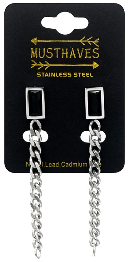 Oorbellen - Kraal en Ketting - RVS - 7 cm - Zilverkleurig en Zwart | bol