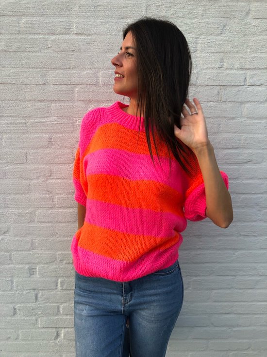 Truitje met strepen - fluo roos/oranje | bol.com