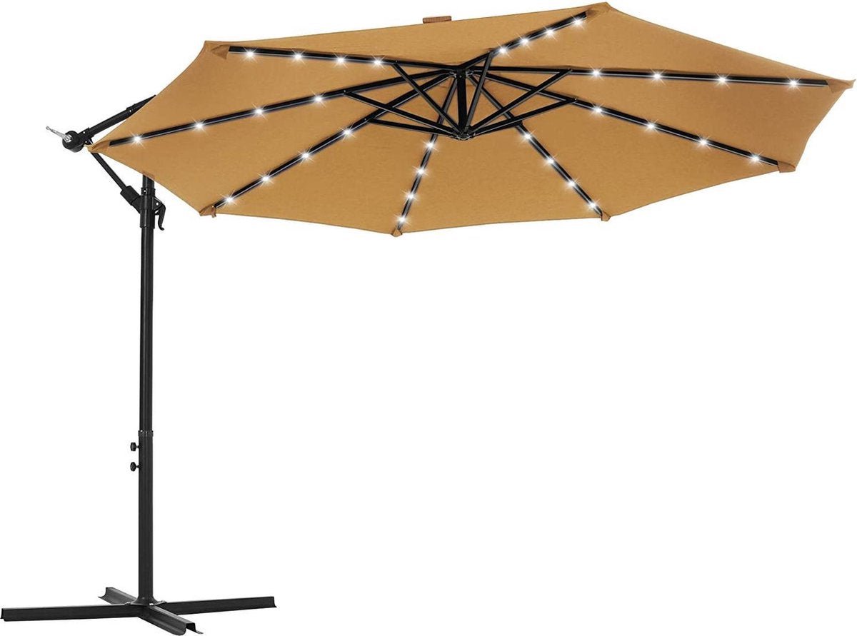 Parasol met LED Verlichting Ø 3m - met Voet - Zweefparasol - op Zonne ...