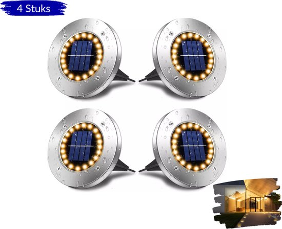 4 x LED Solar Grondspots - RVS - Solar Tuinverlichting - Zonne Energie ...