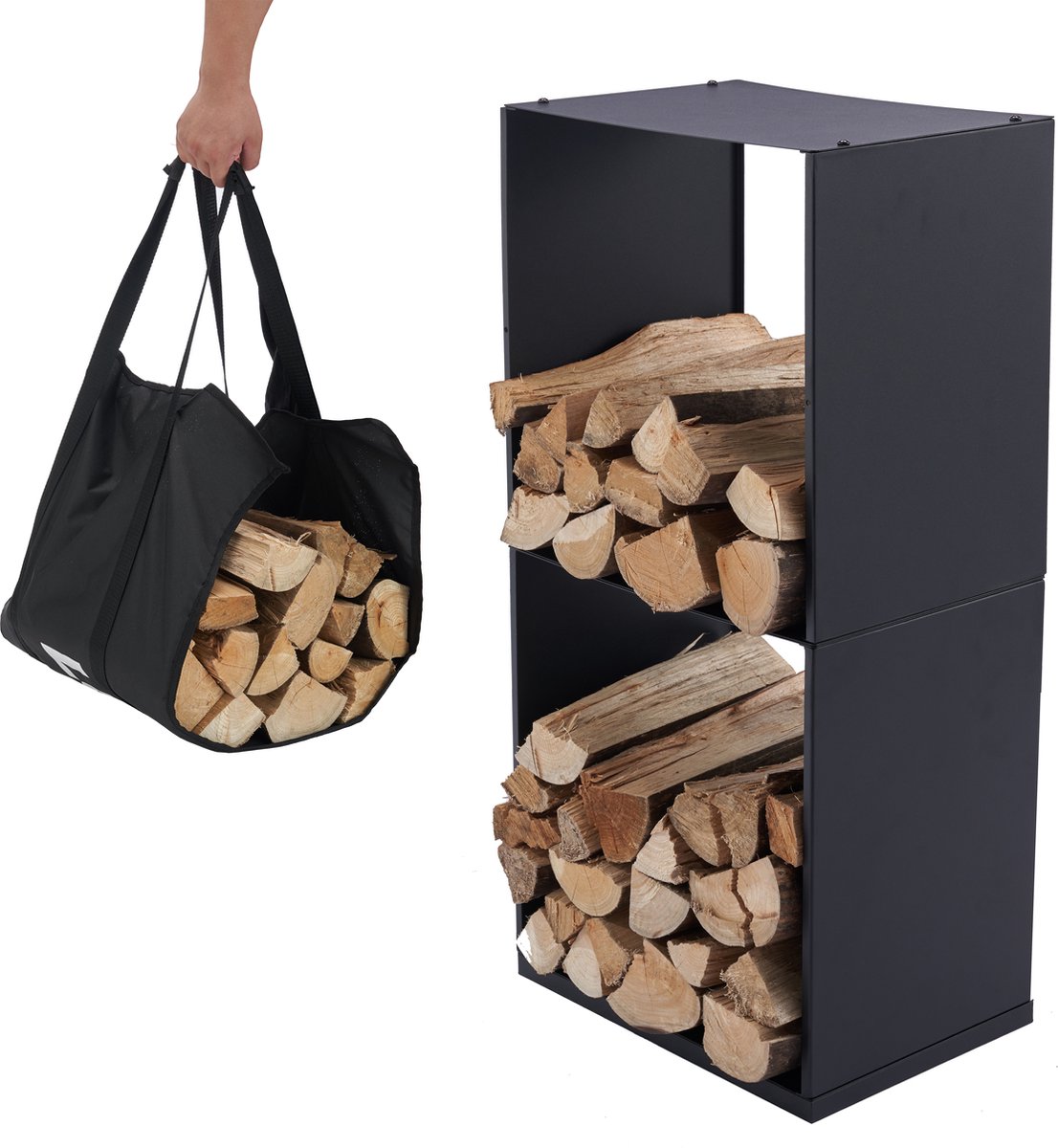 Lendo Online brandhoutrek 40x28x80cm + draagtas– haardhout opslag ...