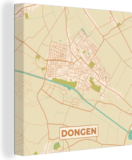 Canvas Schilderij Plattegrond - Dongen - Stadskaart - Kaart - Vintage ...