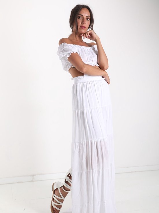 2 Pieces Jill - Lange Rok met Topje - Bardot Top - Maxi Rok - Wit | bol.com