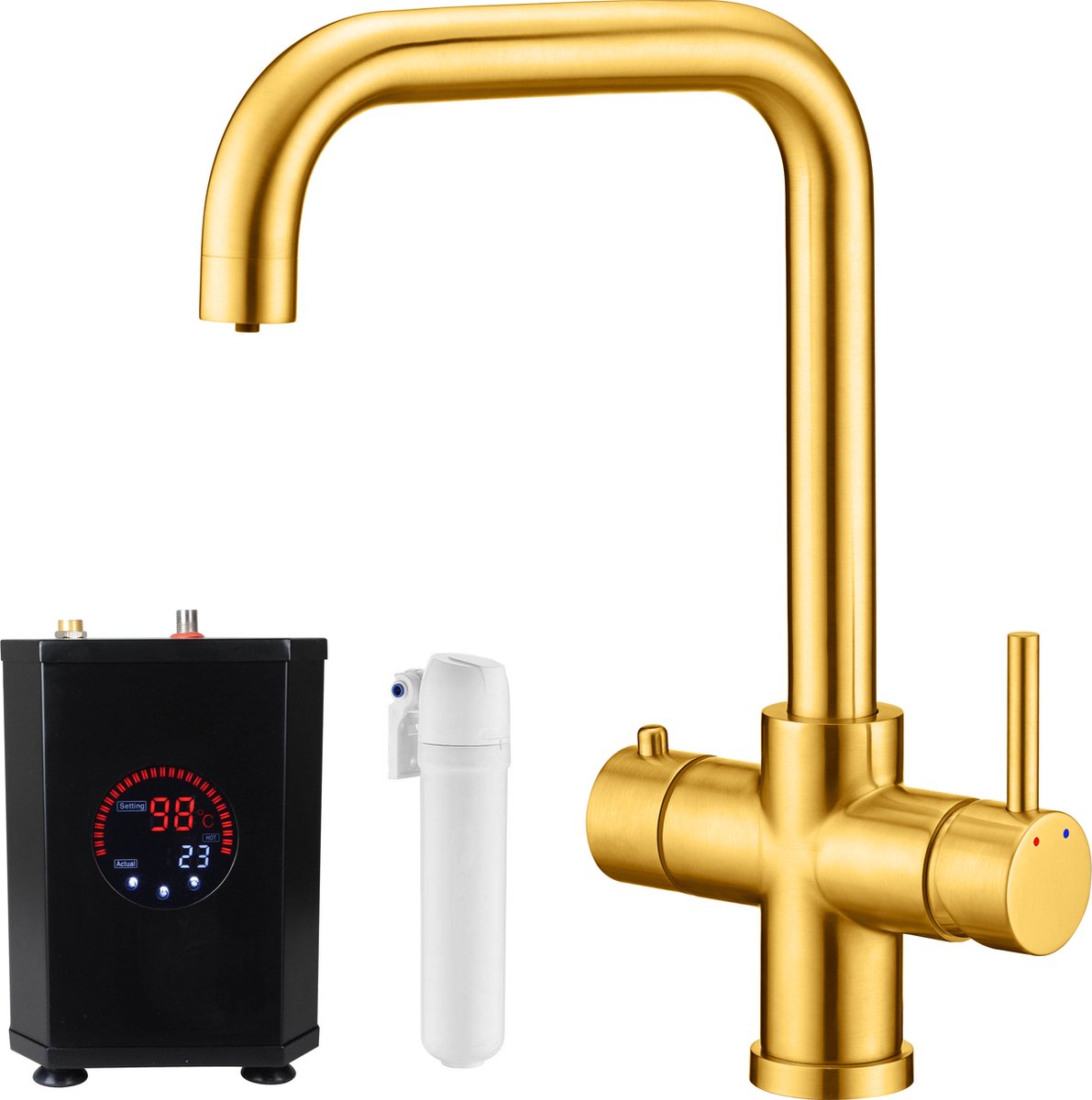 Quali Tap® | 4 in 1 | Kokend Water Kraan / Anti-Kalk Filter | Goud | U ...