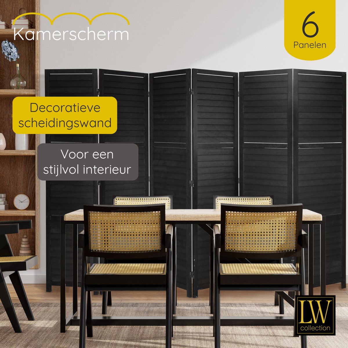LW Collection Kamerscherm zwart hout 170x240cm - kamerschermen 6 ...