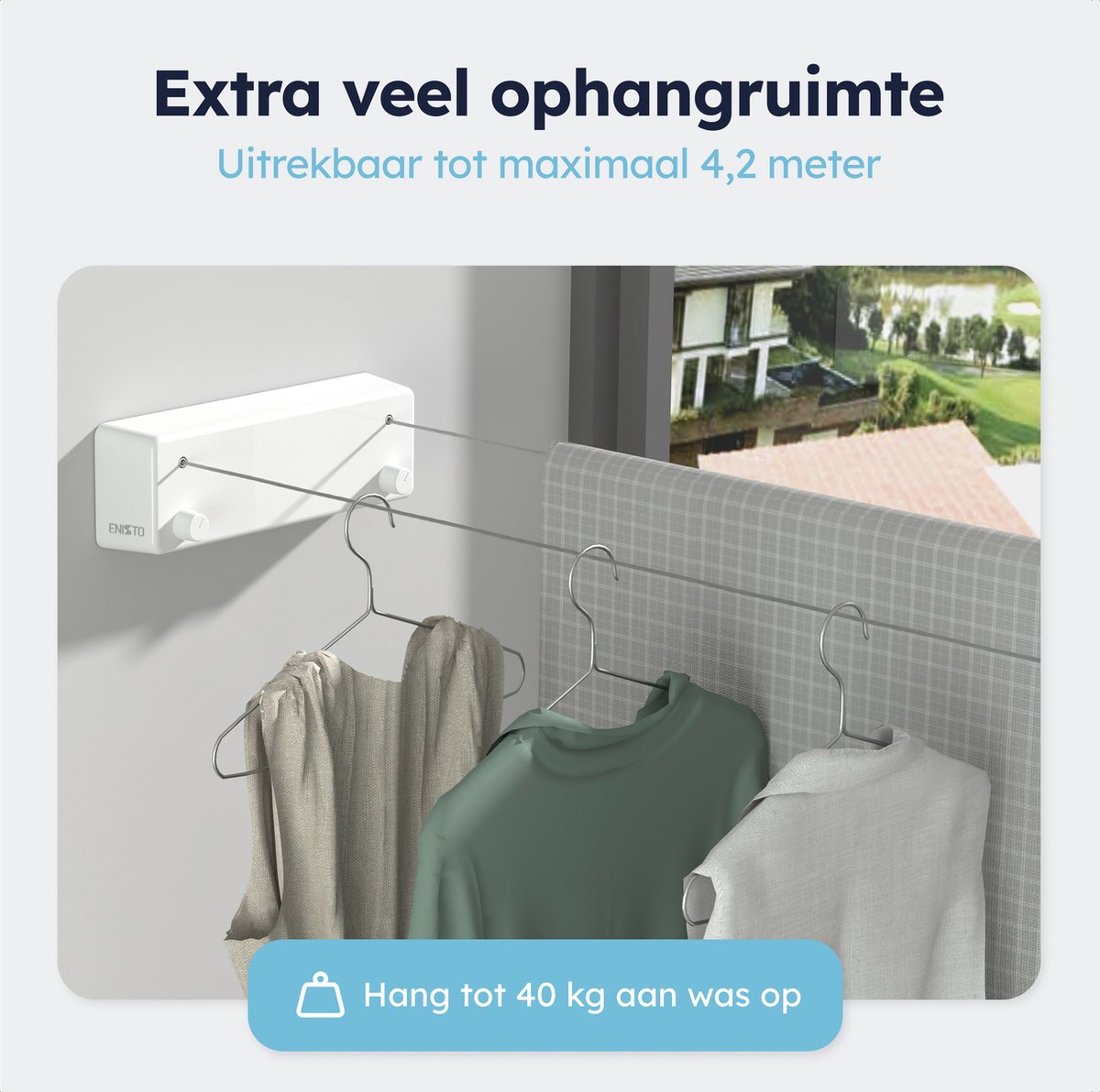ENISTO® Waslijn - Uittrekbare waslijn - Dubbele lijn - 8,4 meter (2 x 4 ...