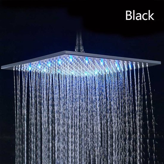 Douchekop - Regenval - LED-licht - 16" - Grote regendouchekop - Vierkant - Messing... | bol.com