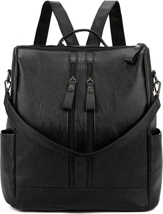 Rugtas - Dames - Rug en schoudertas in één - Rugzak - PU Leer - Zwart ...