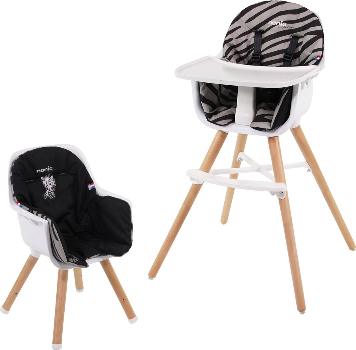 PAULETTE Zebra - Kinderstoel - 2 in 1 - meegroeistoel - vanaf 6 maanden ...
