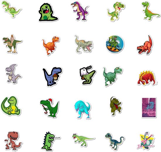 Dinosaurus Cartoon Stickers - T-Rex - Stickers Kinderen - set 50 stuks ...