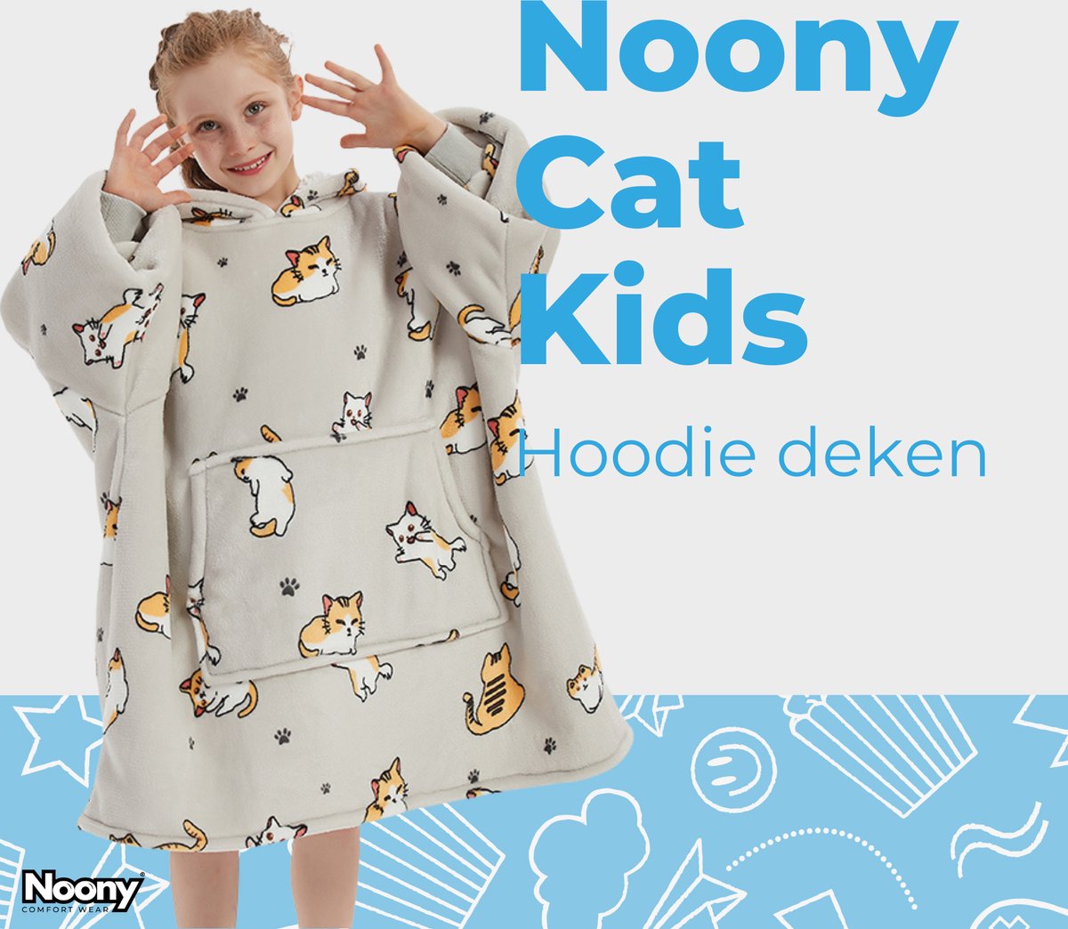 Noony Cats hoodie deken kinderen - fleece deken met mouwen ...