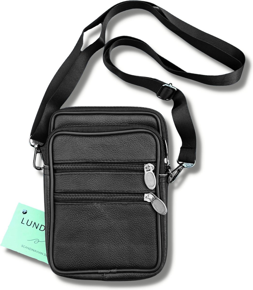 Lundholm schoudertas heren crossbody zwart - echt leer - reportertas ...