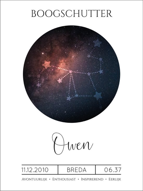 Geboorteposter - Sterrenbeeld - Boogschutter - Zodiac - Sagittarius ...