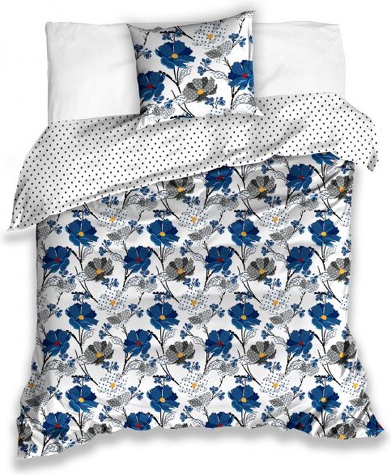 Carbotex dekbedovertrek Flowers grey/blue | bol