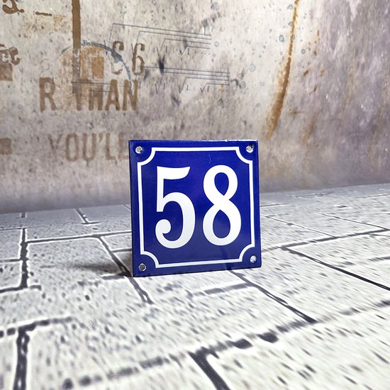 Emaille huisnummer blauw/wit nr. 58 | bol.com