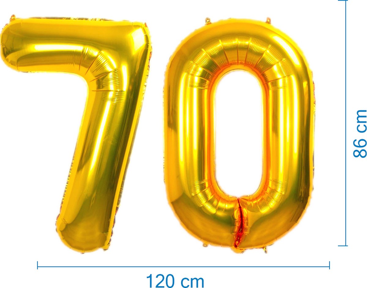 Folie Ballon Cijfer 70 Jaar Goud Verjaardag Versiering Helium Cijfer ...