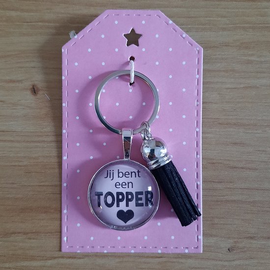 Sleutelhanger met teksthanger Jij bent een topper roze / zwart | bol
