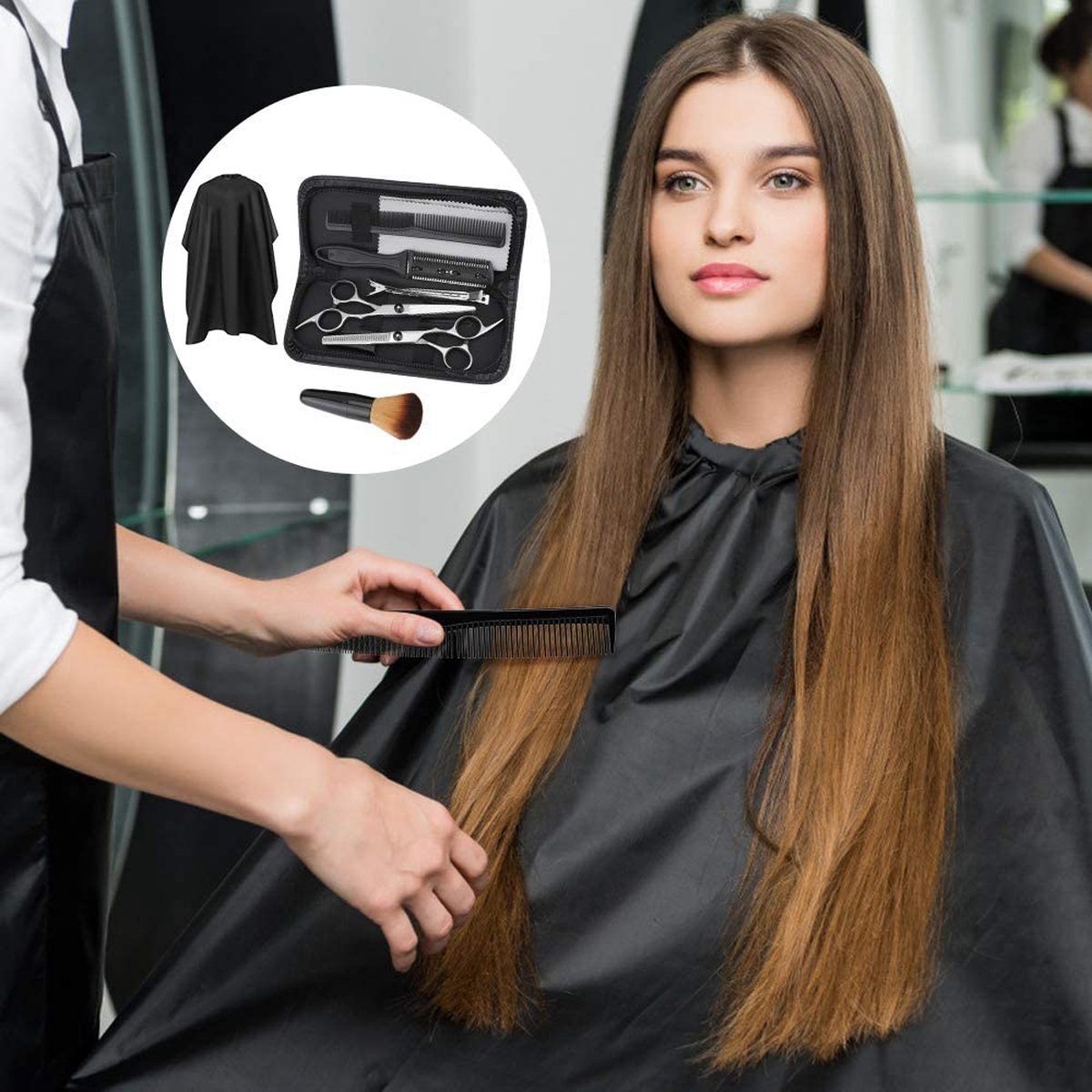 Professionele haarsnijder schaar Set Zwarte Kappers Schaar Kit ...