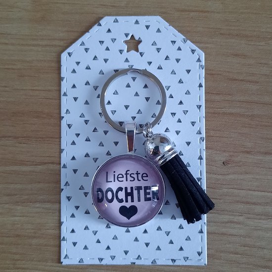 Sleutelhanger met teksthanger Liefste dochter roze / zwart | bol.com