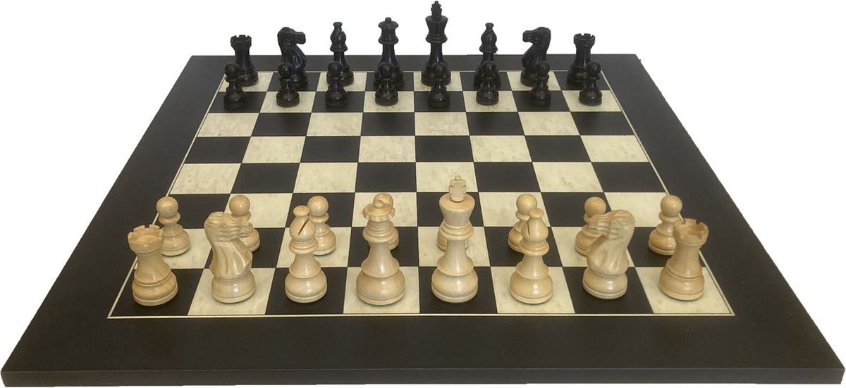 Luxe schaakset - Spaans bord met Indiase stukken - Ebonised - Nummer 6 ...