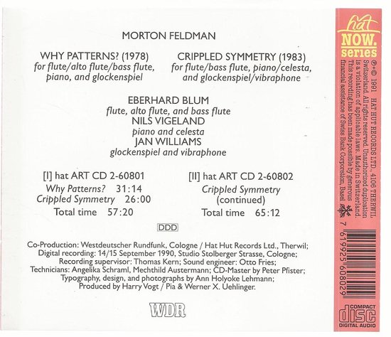 Morton Feldman: Crippled Symmetry; Why Patterns?, zie foto | CD (album) | Muziek | bol.com