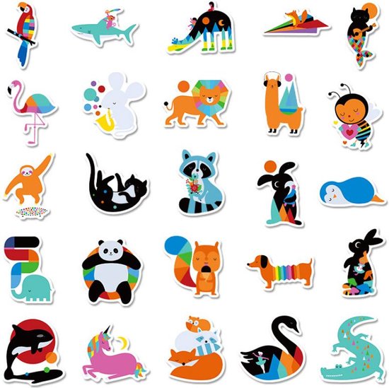Winkrs | Cartoon Dieren Stickers 50 stuks | Honden, katten, panda, penguïn, krokodil |... | bol