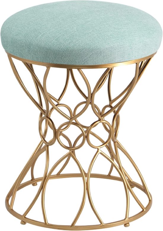 CGPN Modern Round Dressing Table Stool, Linen Upholstered Ottoman with ...