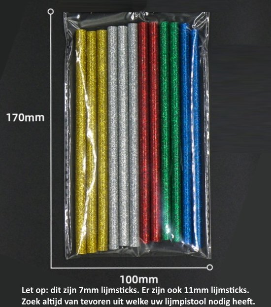 12 lijmpatronen 7 mm diameter, 15cm lengte - kleuren assortiment glitter - goud -... | bol