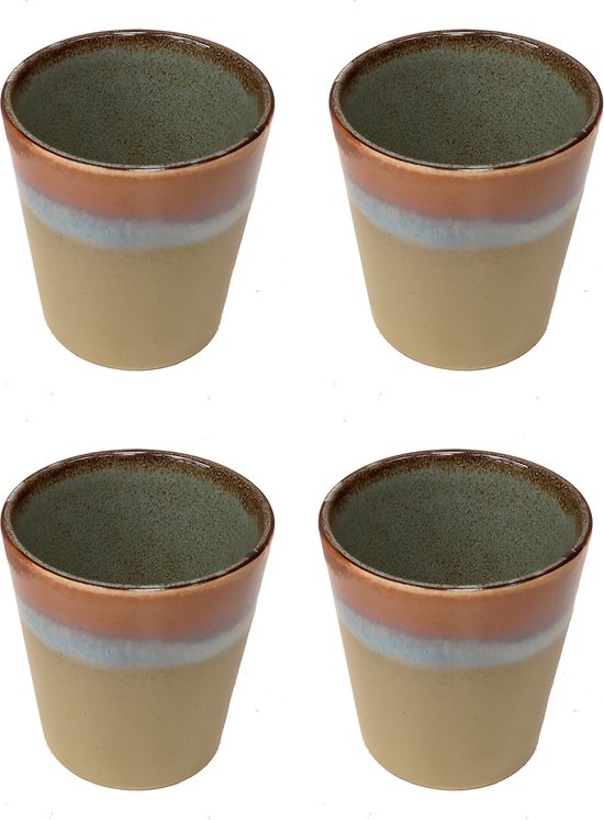 HK living - 70's mokken - koffiemok - groen en bruin tinten - keramiek - peat - 180 ml... | bol