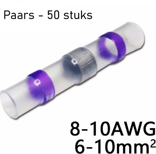 50 stuks Soldeerhulzen Waterdicht - AWG 8-10 Paars - Draaddikte 2.5-4 ...